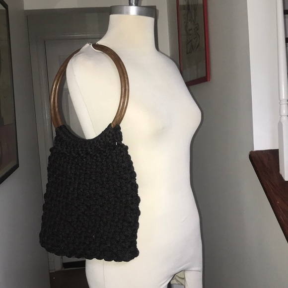 Vintage | Bags | Vintage Black Woven Circle Handle Bag | Poshmark
